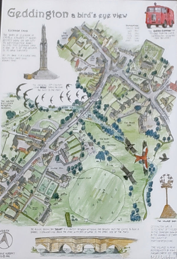 Melanie Hubbard - Geddington illustrated Map, Limited Edition Print – Primrose Gallery