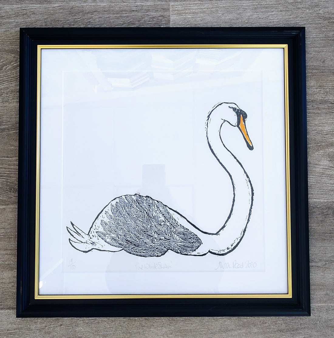 Alison Read- Limited edition Lino print of a white swan- "White Swan ...
